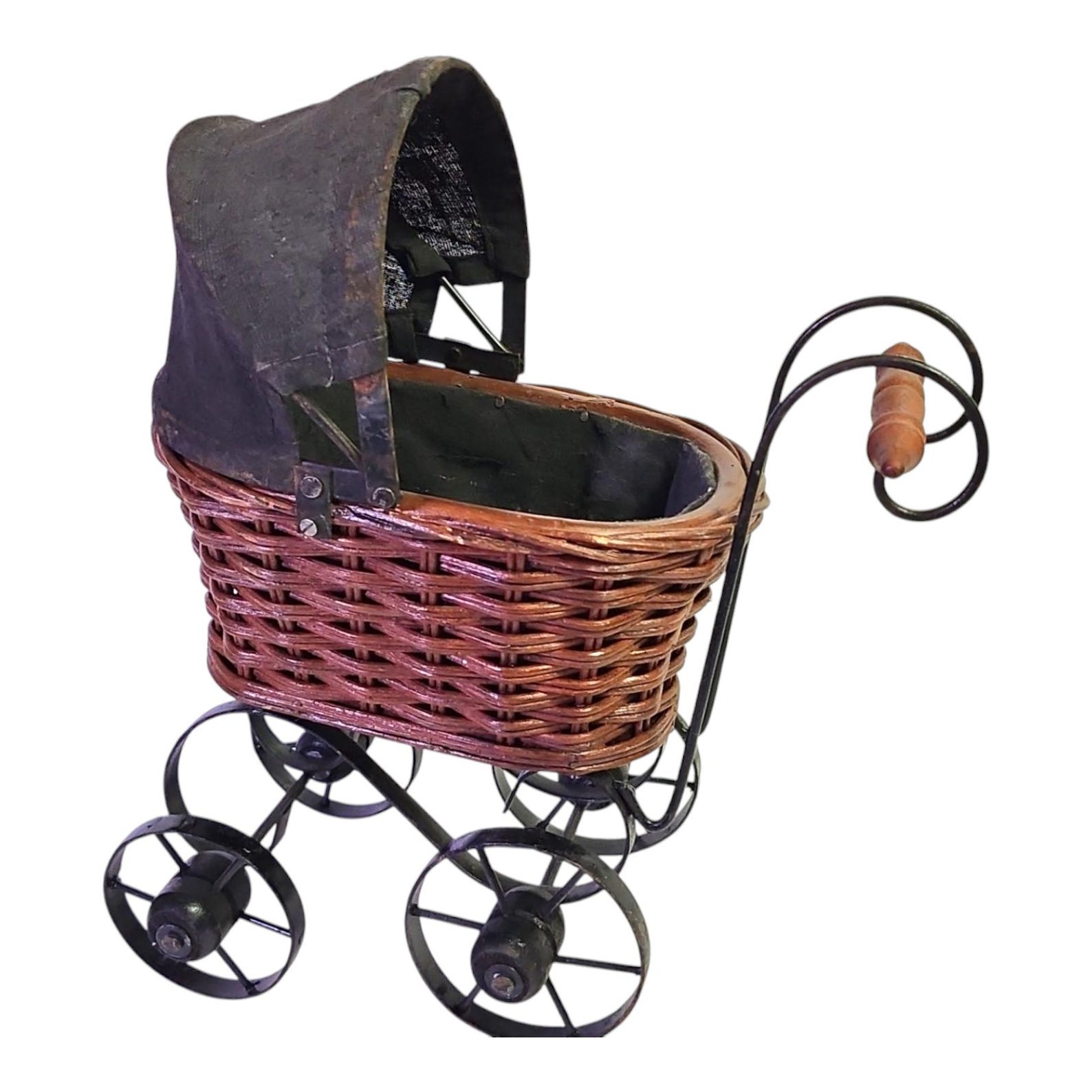 Vintage Victorian Style Wicker Wood Miniature Baby Doll Pram Carriage ...