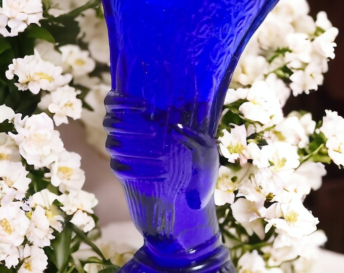 Vintage Art Deco Style Cobalt Blue Glass 6.5 Hand Holding Flower ...