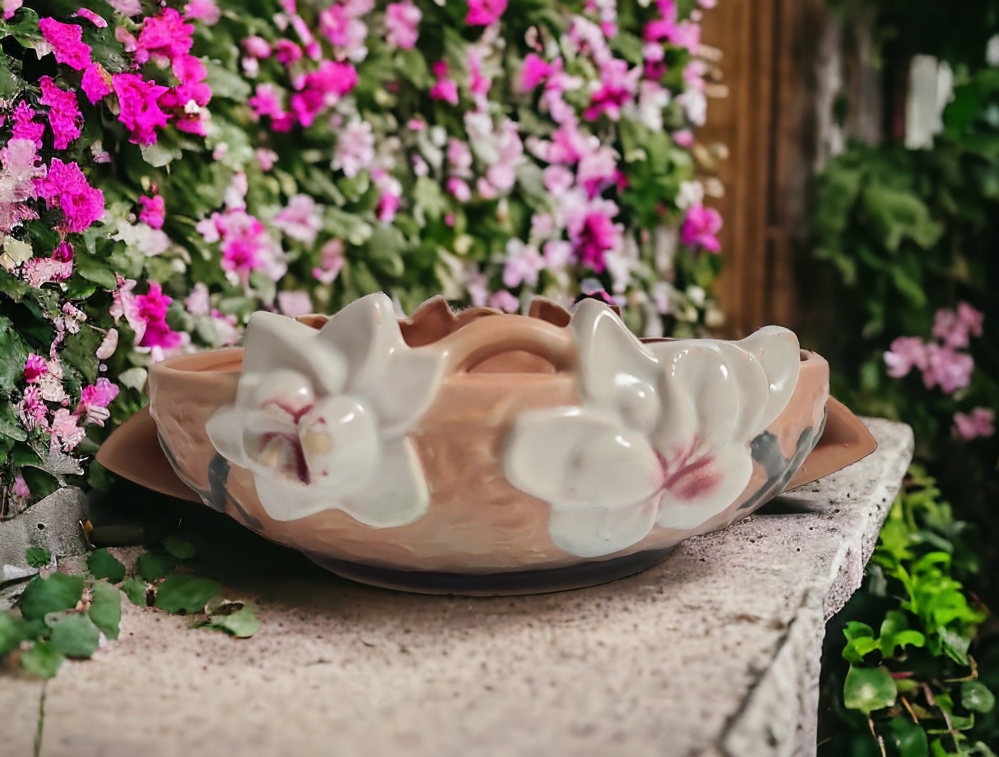 Vintage Roseville Art Pottery REPRODUCTION Brown Magnolia Double ...