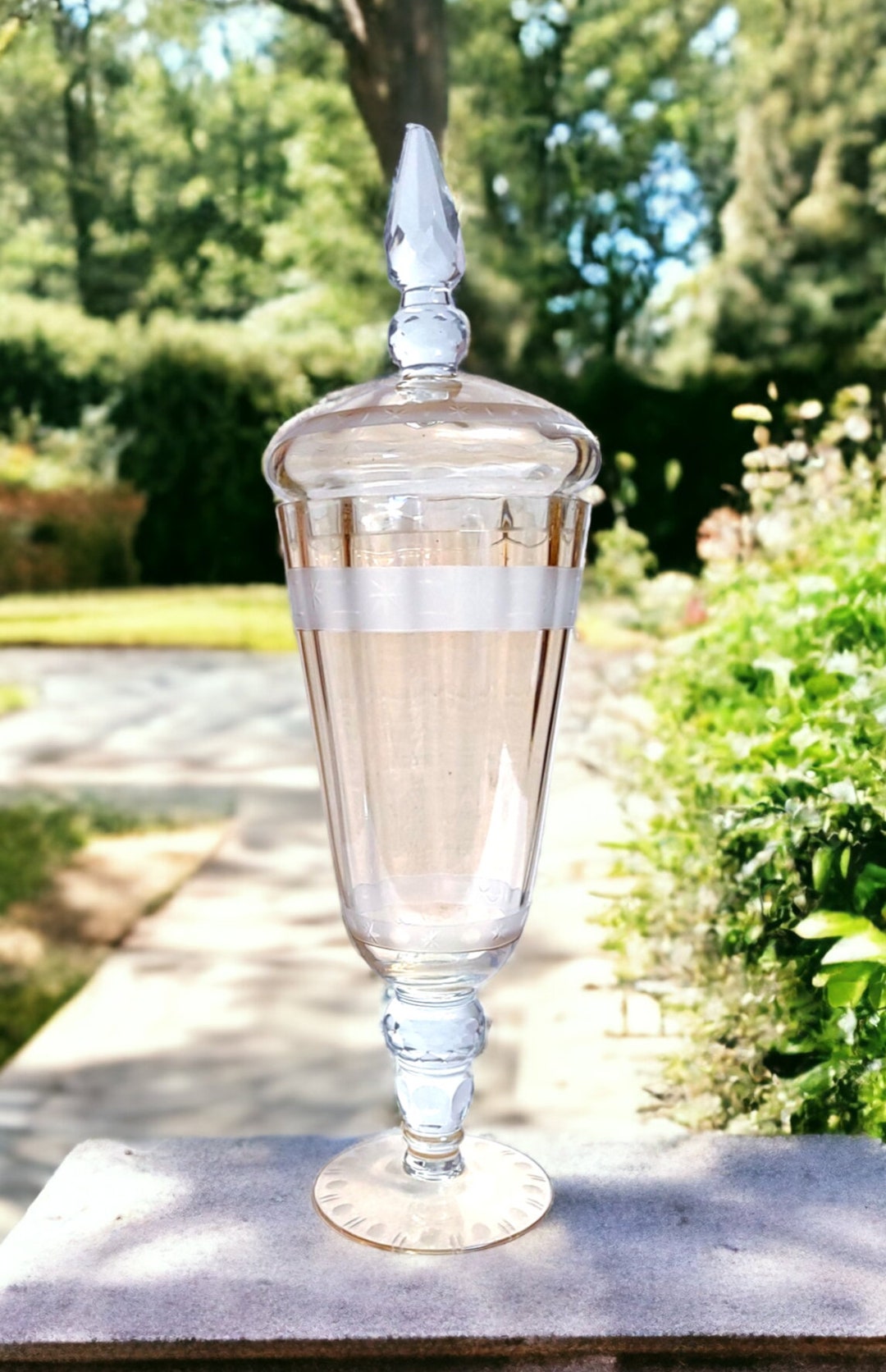 Vintage Romanian Crystal 19" Champagne Amber Optic Panel With Frosted ...