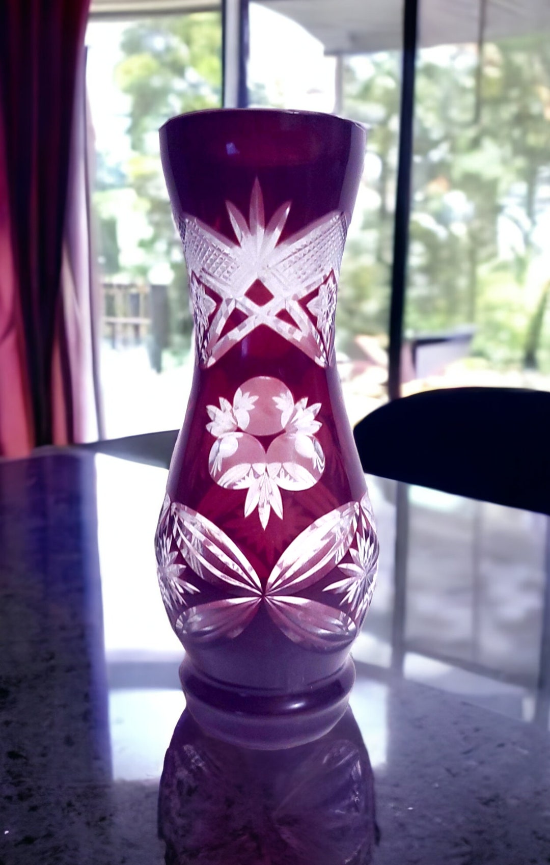 Vintage Czech Bohemian Ruby Red Cut to Clear Crystal 8 Vase - Etsy