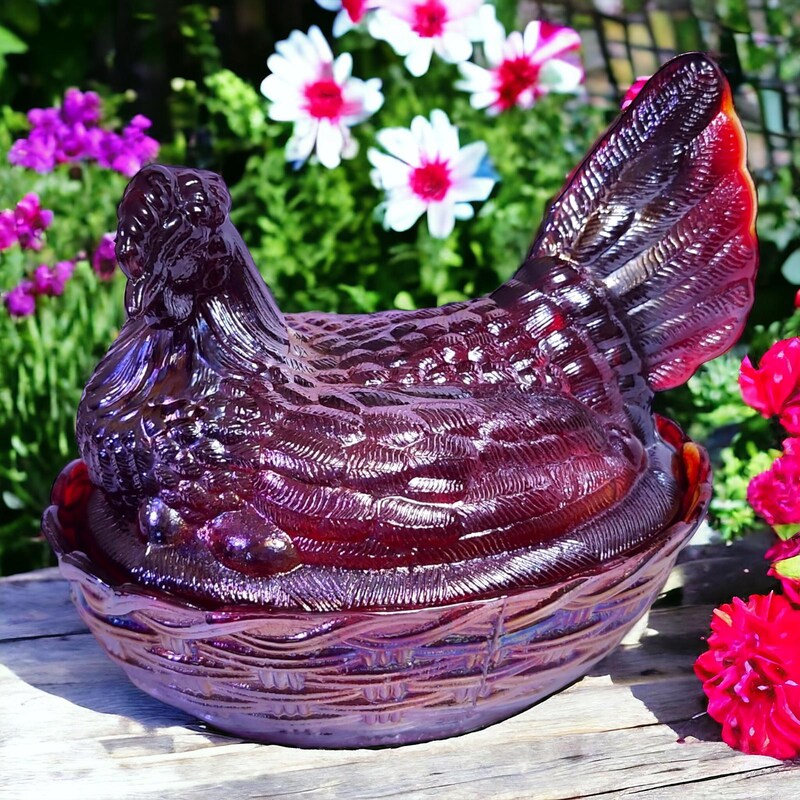 Carnival Glass Hen - Etsy