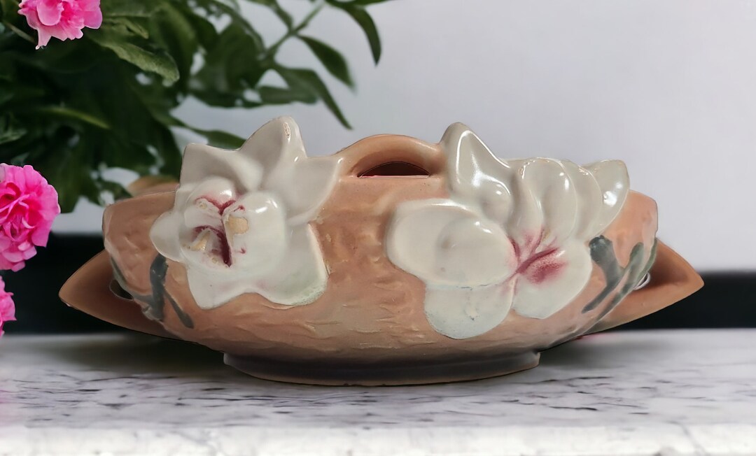 Vintage Roseville Art Pottery REPRODUCTION Brown Magnolia Double ...
