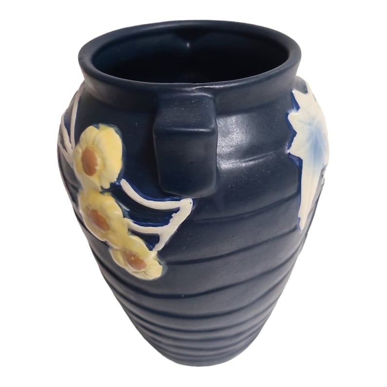 Vintage Roseville Art Pottery REPRODUCTION Blue Double Handle Vase 685 ...