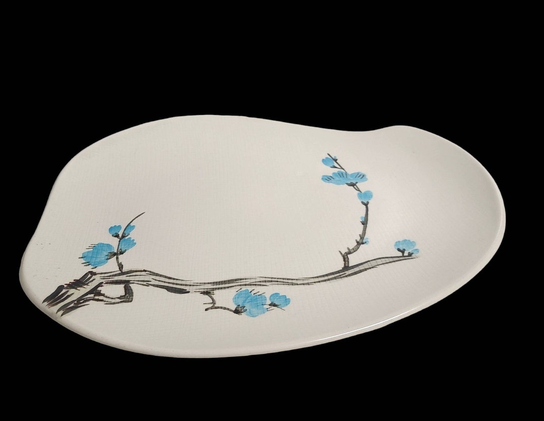 MCM Hand Painted Red Wing Pottery DRIFTWOOD Pattern Blue Flowers 15" L ...