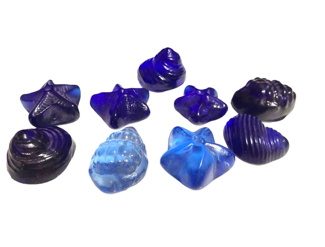Lot of 9 Blue Glass Assorted Seashells Sea Shells Includes 7 Cobalt ...