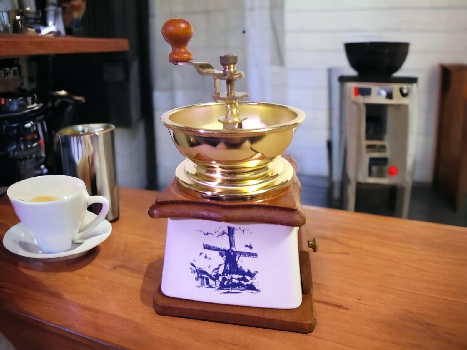 Vintage Blue Delft Style Café Coffee Mill Grinder Porcelain, Wood ...
