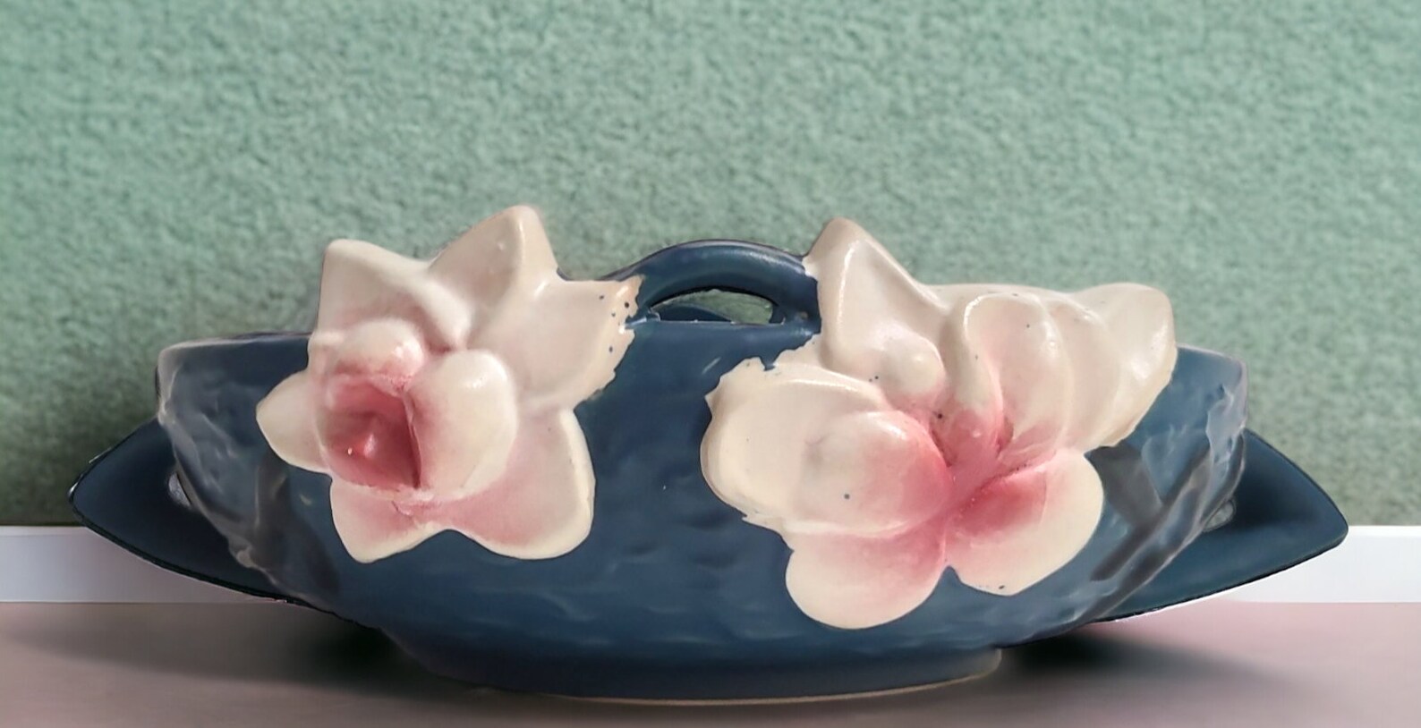 Vintage Roseville Art Pottery REPRODUCTION Blue Magnolia Double Handled ...