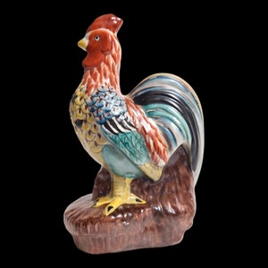 Vintage Colorful Hand Painted 10" Ceramic Rooster Figurine Statue ...