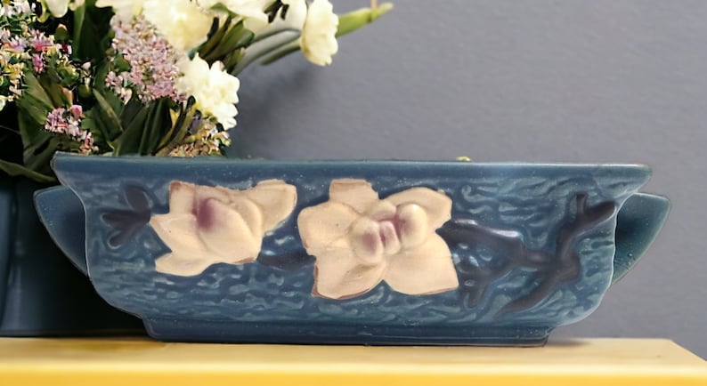 Vintage Roseville Art Pottery REPRODUCTION Blue Magnolia Double Handled ...