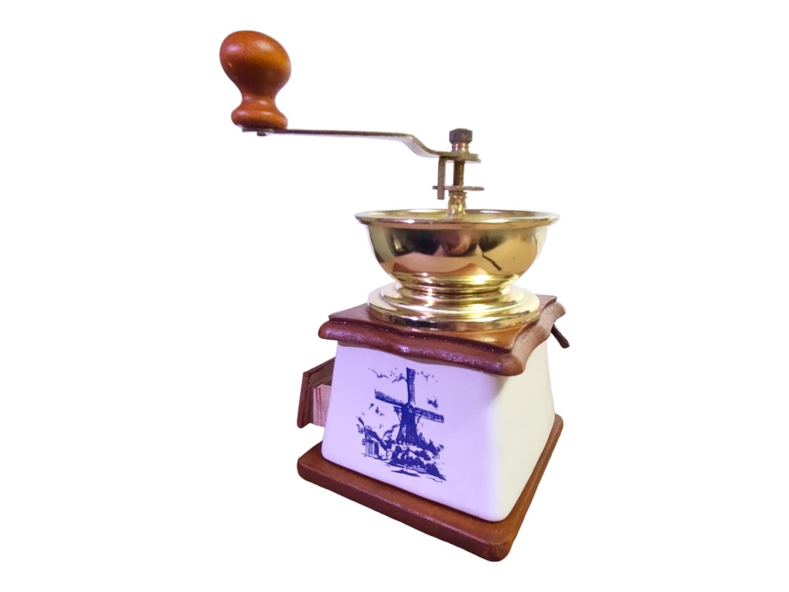 Vintage Blue Delft Style Café Coffee Mill Grinder Porcelain, Wood ...