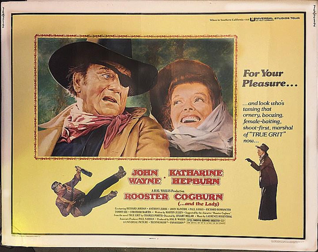 ROOSTER COGBURN! '75 John Wayne, Kstherine Hepburn Western Classic ...