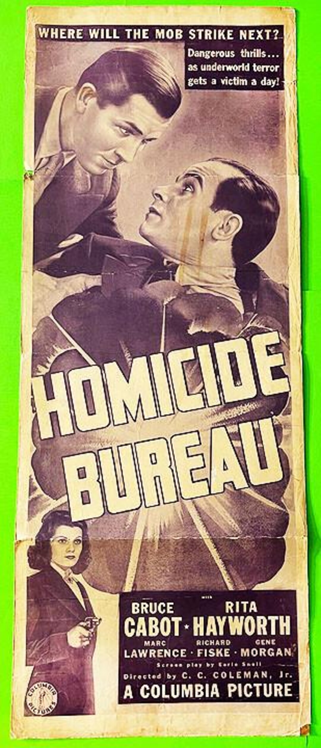 HOMICIDE BUREAU! '38 Rare Classic Rita Hayworth Original U.S. Insert ...