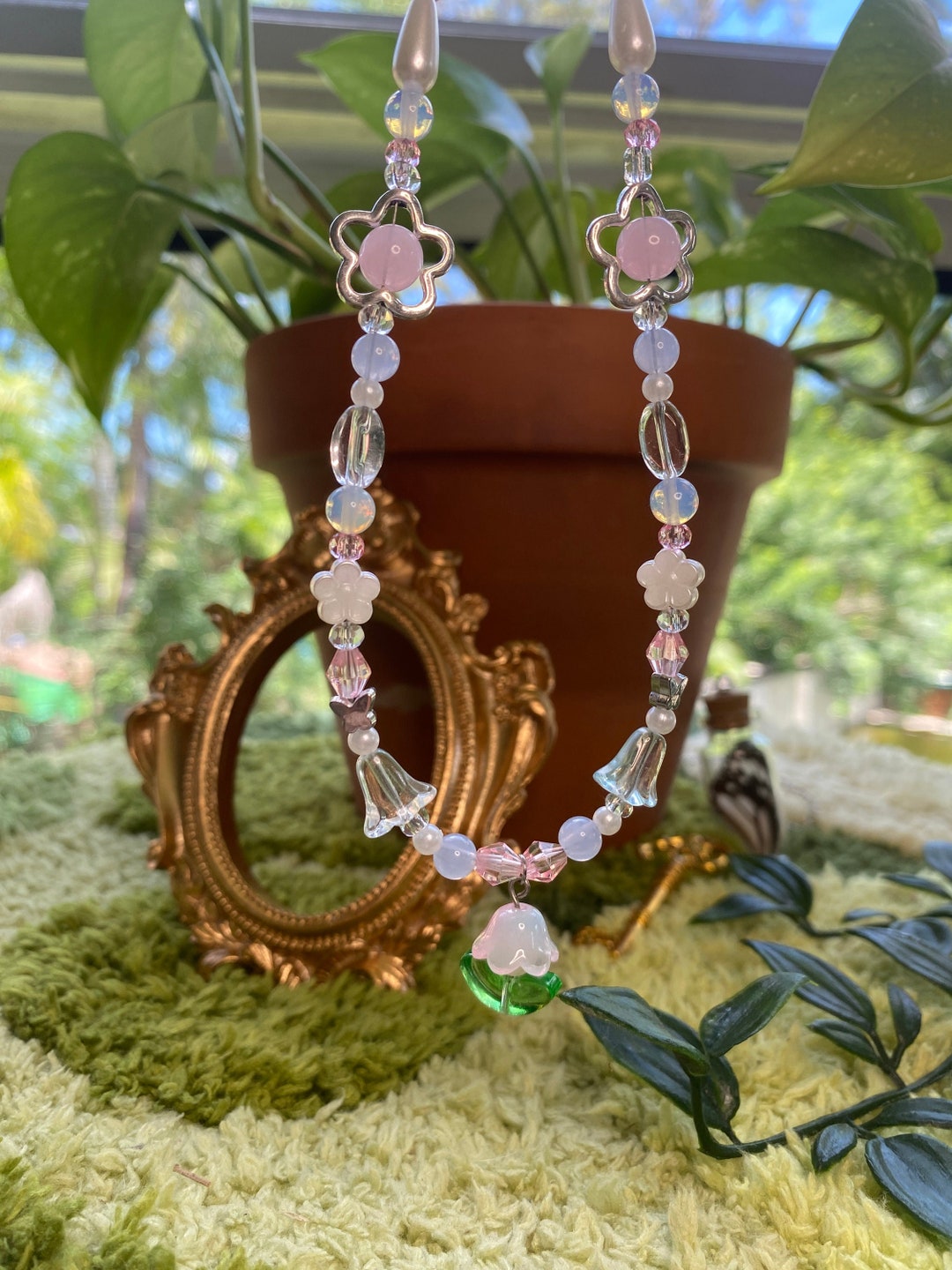 Beth Necklace | Pink and Blue Flower Necklace | Beaded Necklace ...