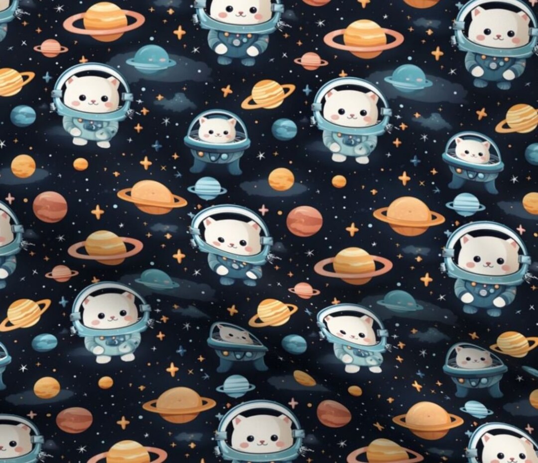 Astronaut Outer Space Kittens Cats Orange Blue Girls Playful - Etsy
