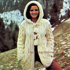 Knitted Jacket Pattern, Ladies Aran Cardigan Long Line Knit, Instant ...