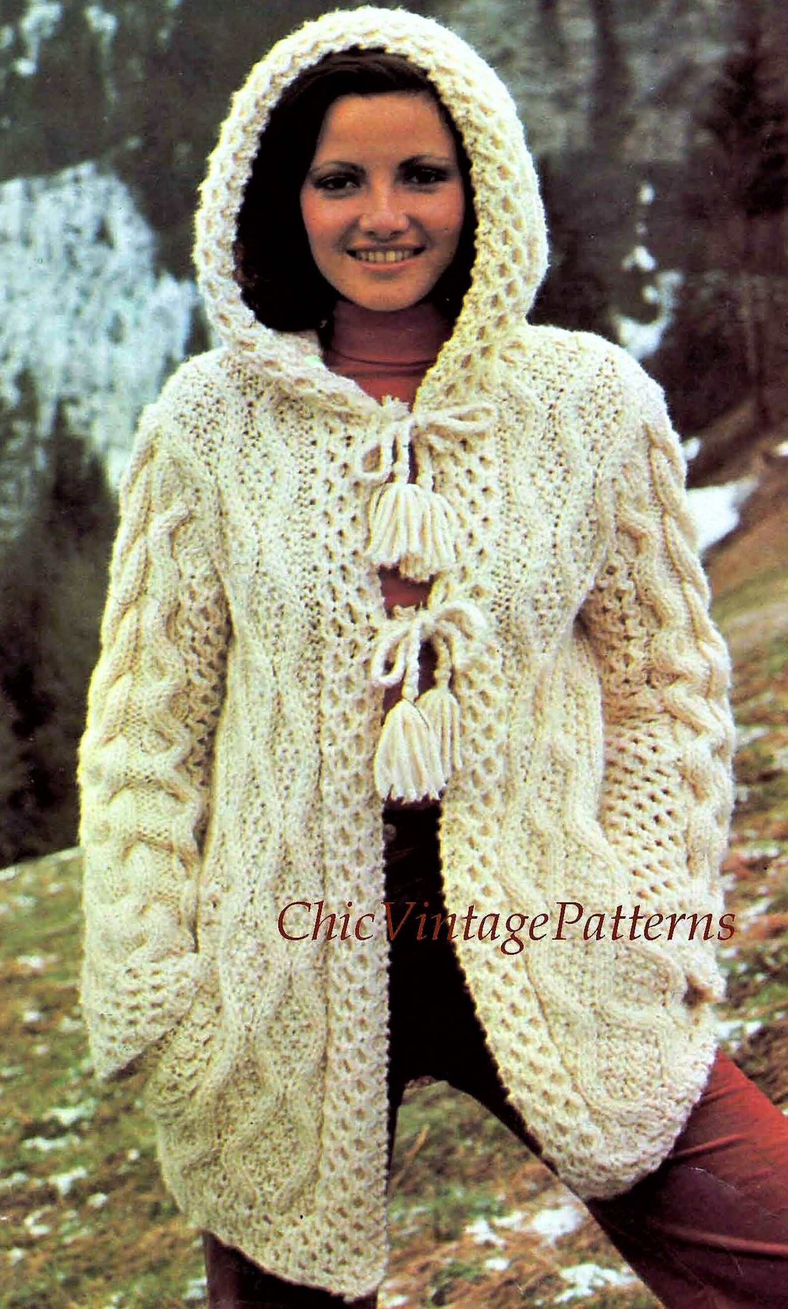 Knitted Jacket Pattern, Ladies Aran Cardigan Long Line Knit, Instant ...