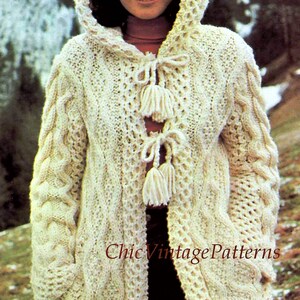 Knitted Jacket Pattern, Ladies Aran Cardigan Long Line Knit, Instant ...