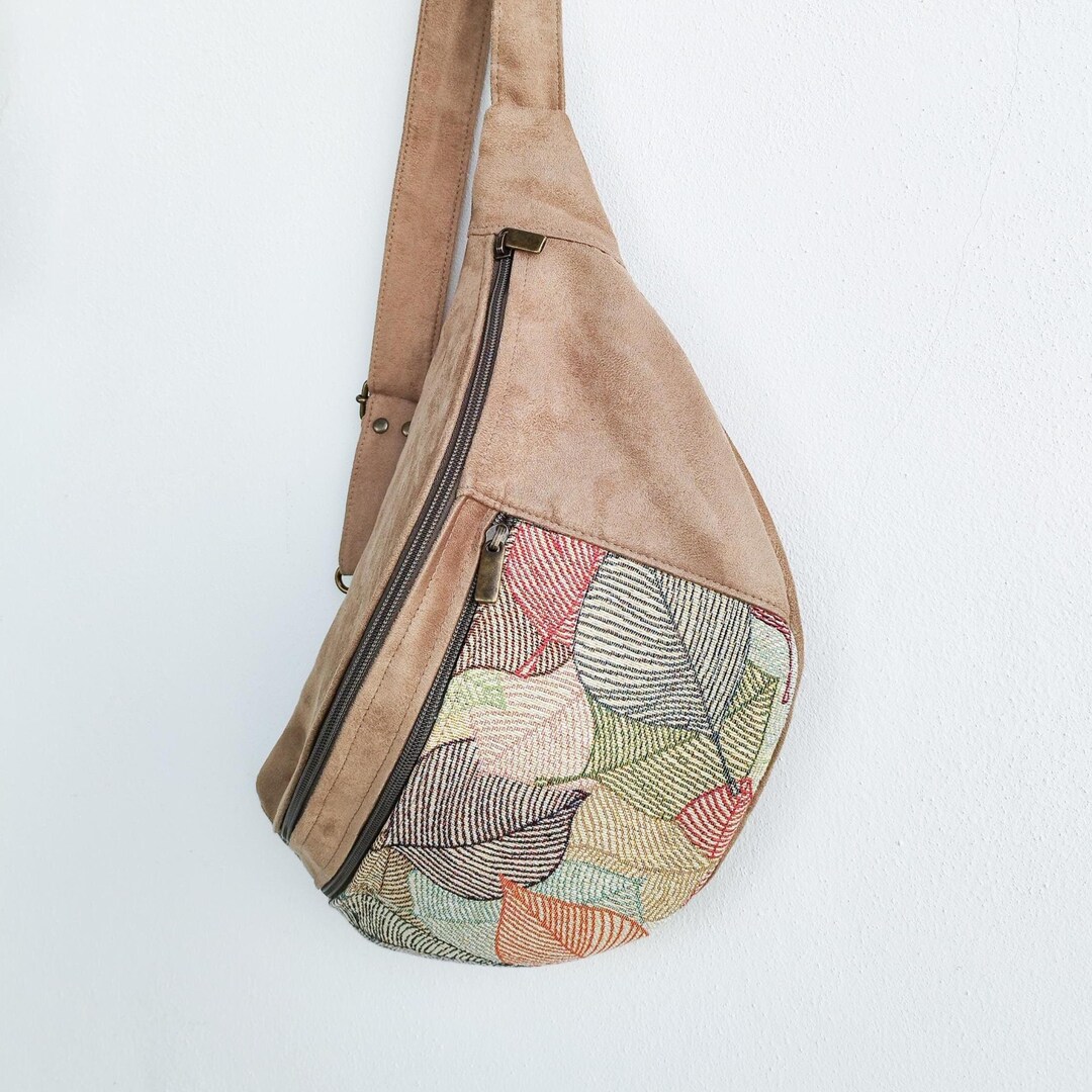 Fabric Large Fanny Pack for Women With Colorful Lines Leaves, Medium ...