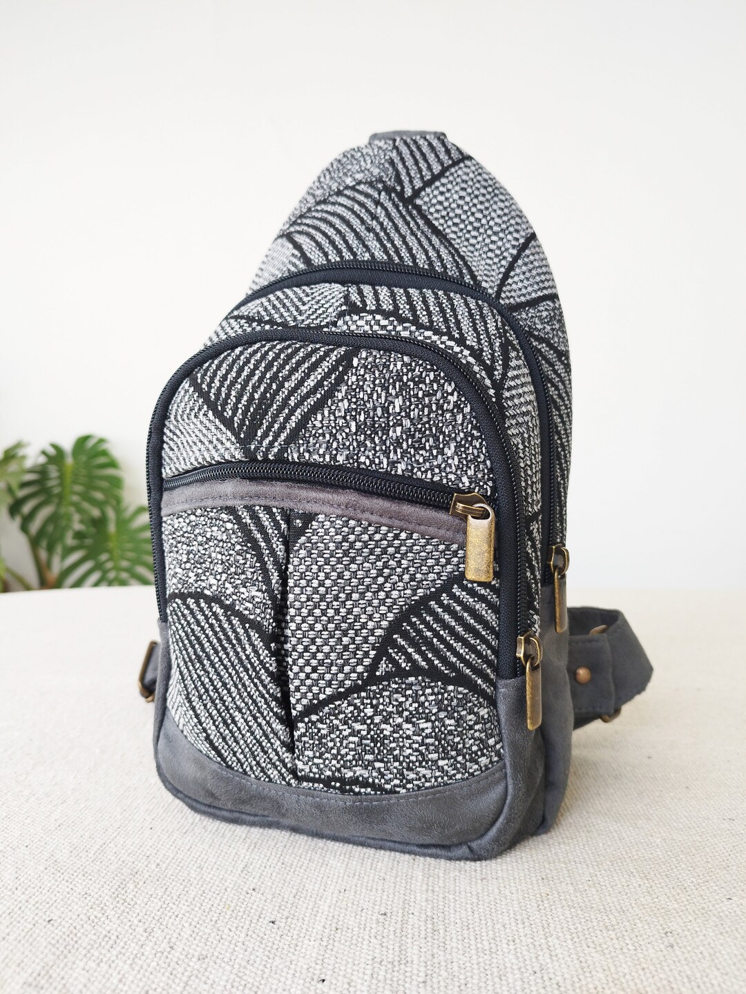 Gray Blue Sling Backpack for Women, Vegan Slingbag for Safe Travel ...
