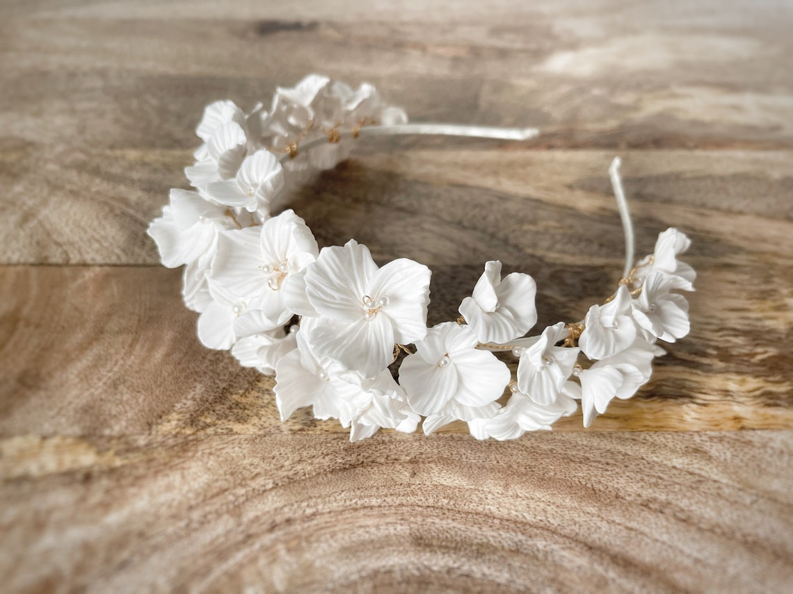 Clay Flowers Tiara, Floral Headpiece, Bridal Headpiece, Bridal Headband ...