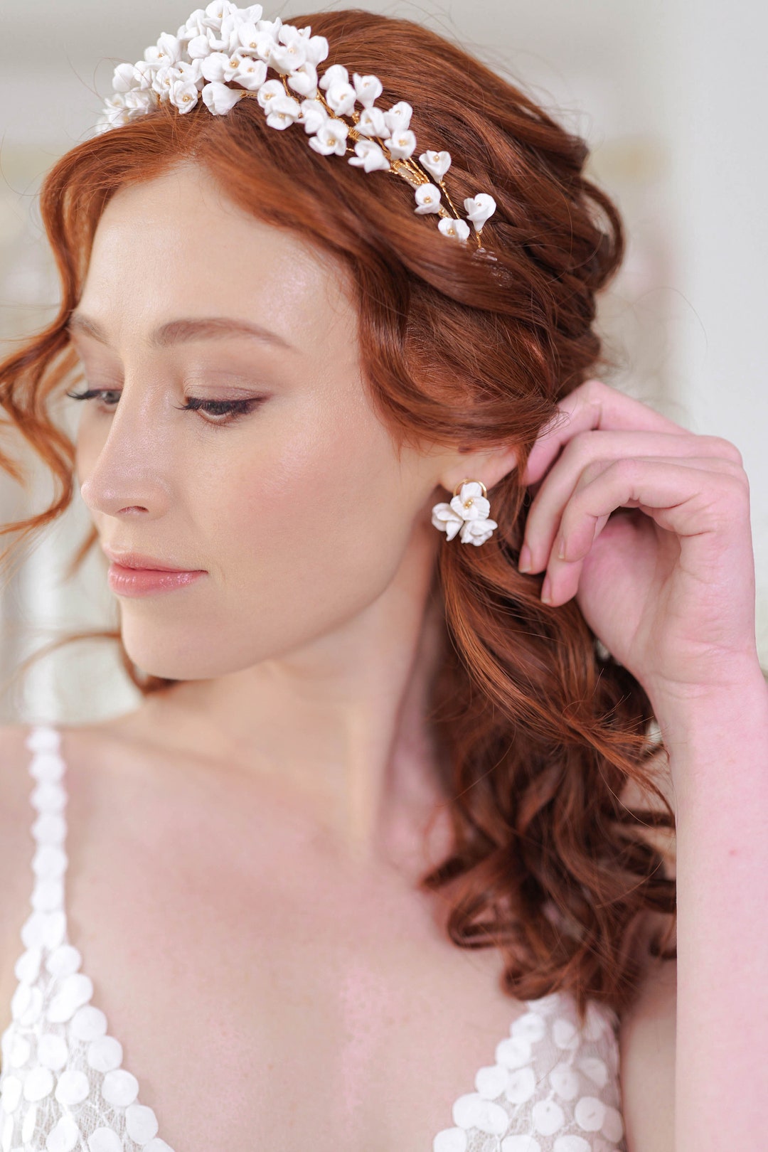 Floral Tiara, Clay Flowers Tiara, Floral Headpiece, Bridal Headpiece ...