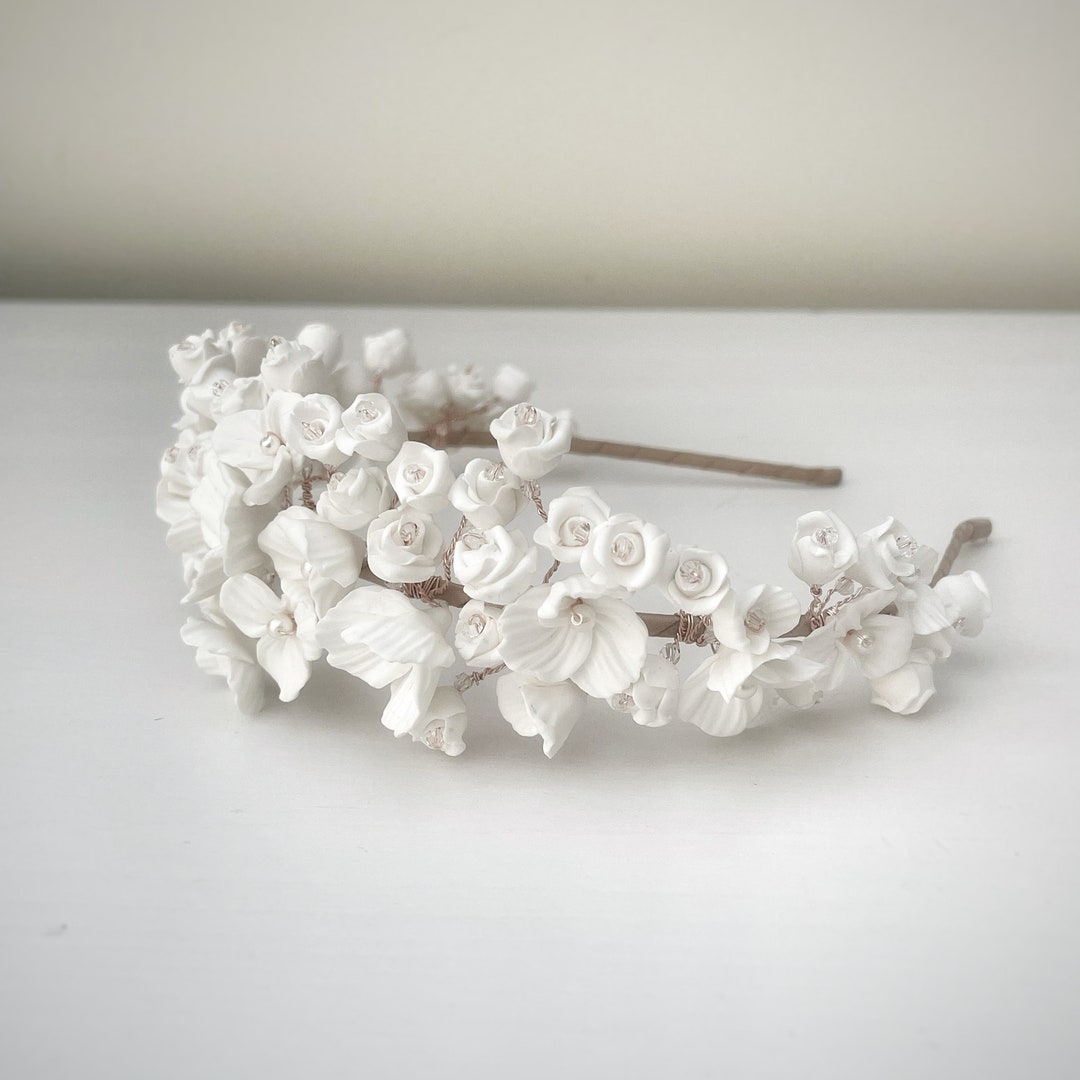 Floral Tiara, Clay Flowers Tiara, Floral Headpiece, Bridal Headpiece ...