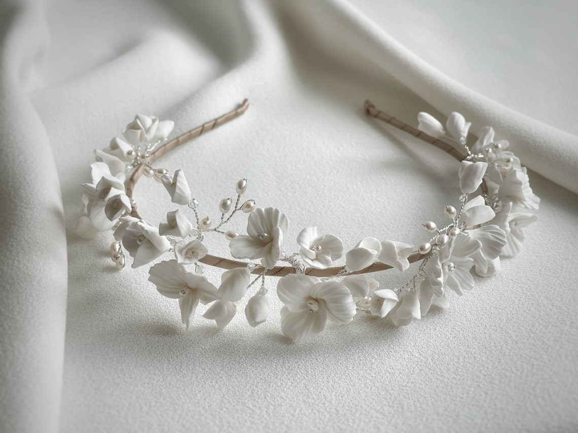 Floral Tiara Clay Flowers Tiara Floral Headpiece Bridal - Etsy UK