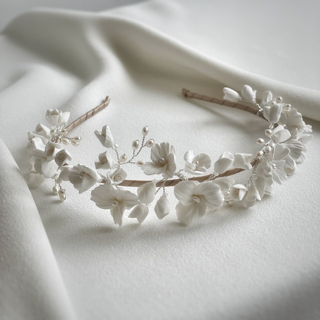 Floral Tiara Clay Flowers Tiara Floral Headpiece Bridal - Etsy UK