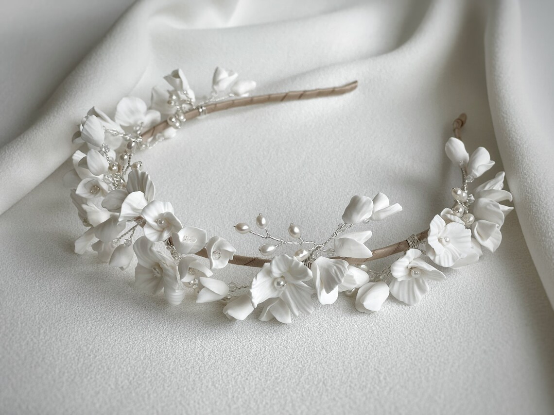 Floral Tiara Clay Flowers Tiara Floral Headpiece Bridal - Etsy UK