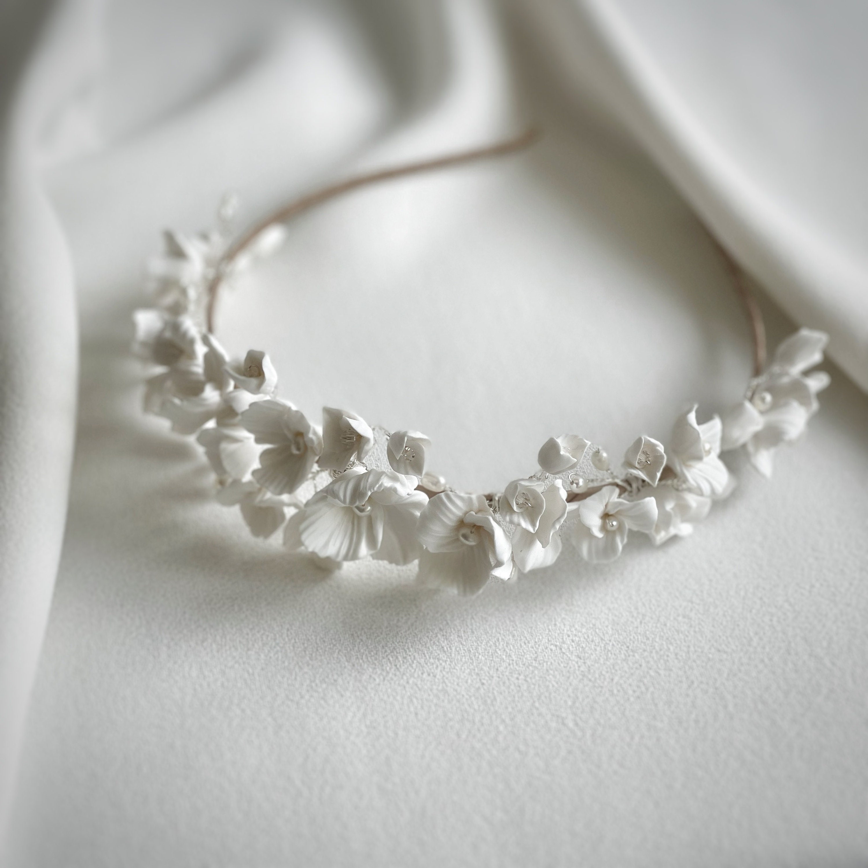 Floral Tiara, Clay Flowers Tiara, Floral Headpiece, Bridal Headpiece ...