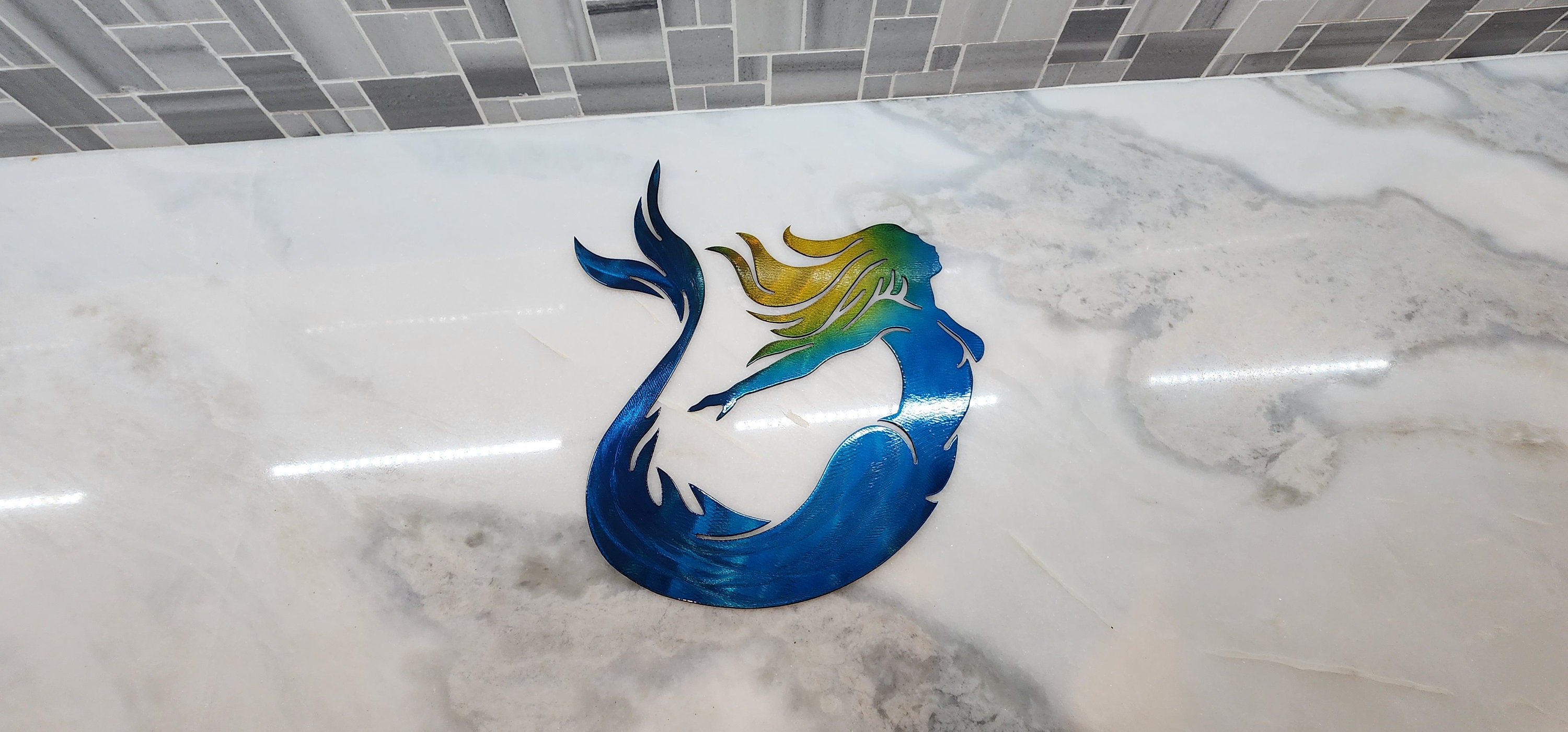 Swimming Mermaid Metal Wall Decor, Hanging Mermaid Wall Art, Sea Art ...