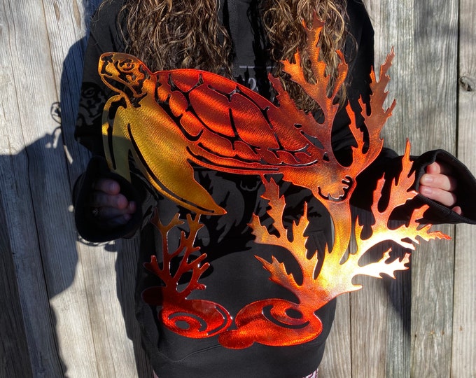 Sea Turtle Metal Art Sea Life on Reef Coral Wall Art Home Decor - Etsy