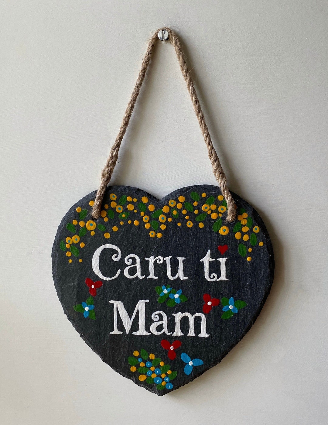 Hand Crafted Slate Hanging Sign 'caru Ti Mam' 'love You Mam' - Etsy