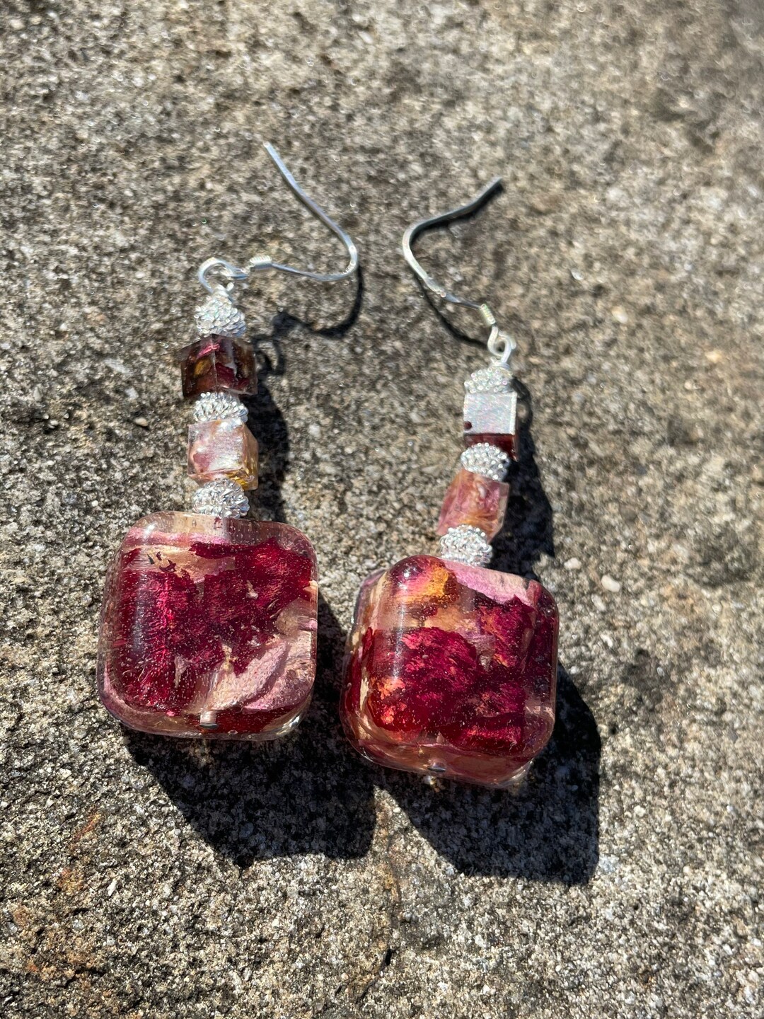 Flower Petal Earrings Made With Funeral Flowers, Sterling Silver, Resin ...