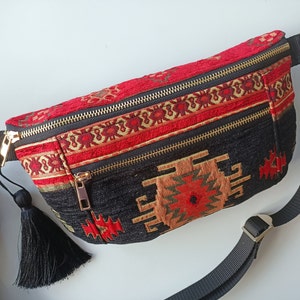 Vegan Boho Fanny Pack With Tassel and Embroidered Fabric Festival Waist ...