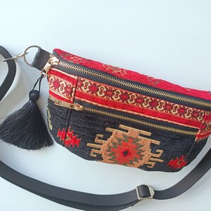 Vegan Boho Fanny Pack With Tassel and Embroidered Fabric Festival Waist ...