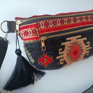 Vegan Boho Fanny Pack With Tassel and Embroidered Fabric Festival Waist ...