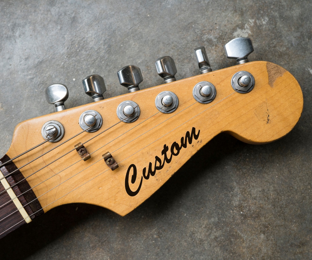 Custom Guitar & Bass Headstock Script Style Sticker Decals 24 Colour ...