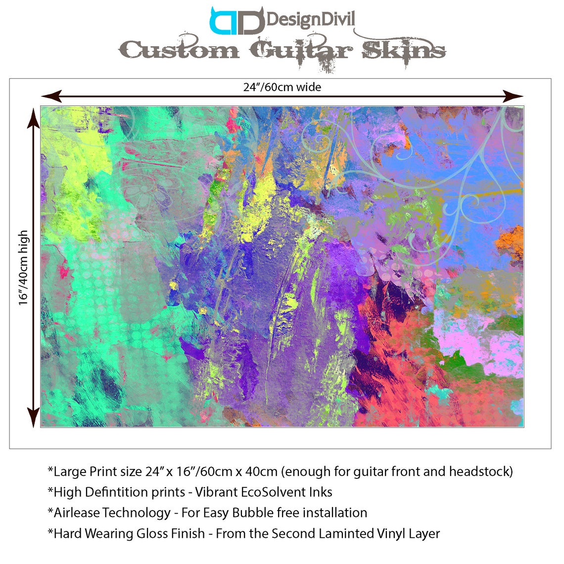 Guitar Skin Wrap Laminated Vinyl Sticker Decal for Any Guitar 80's Rock ...