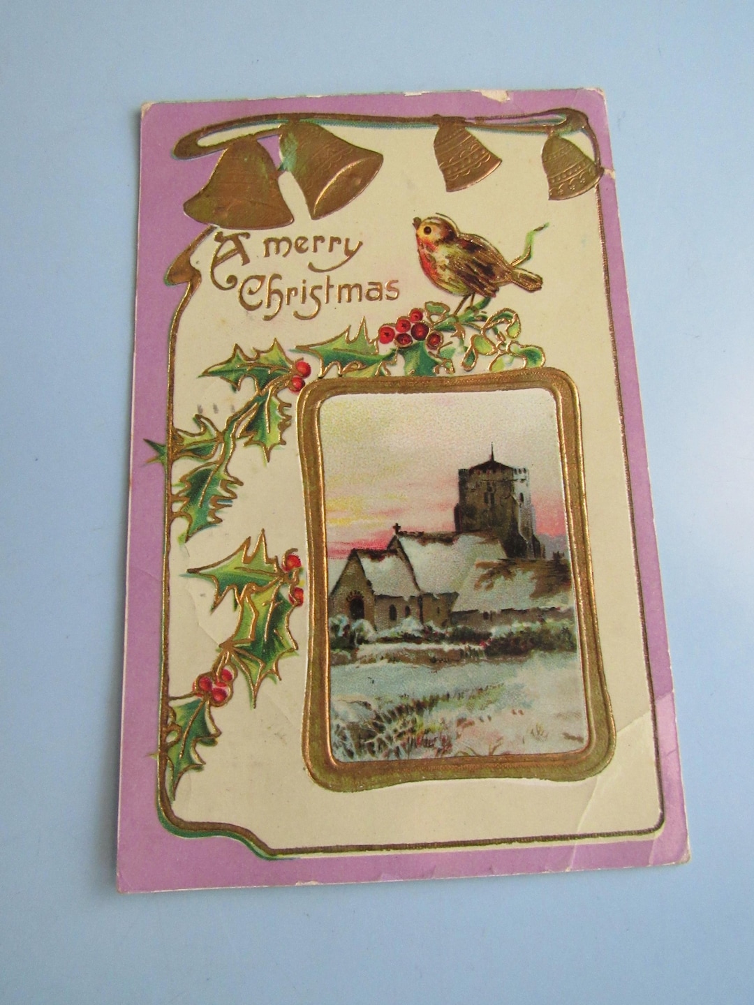 Vintage Merry Christmas Used Postcard Post Card 1910 With Franklin Stamp Free Shipping - Etsy
