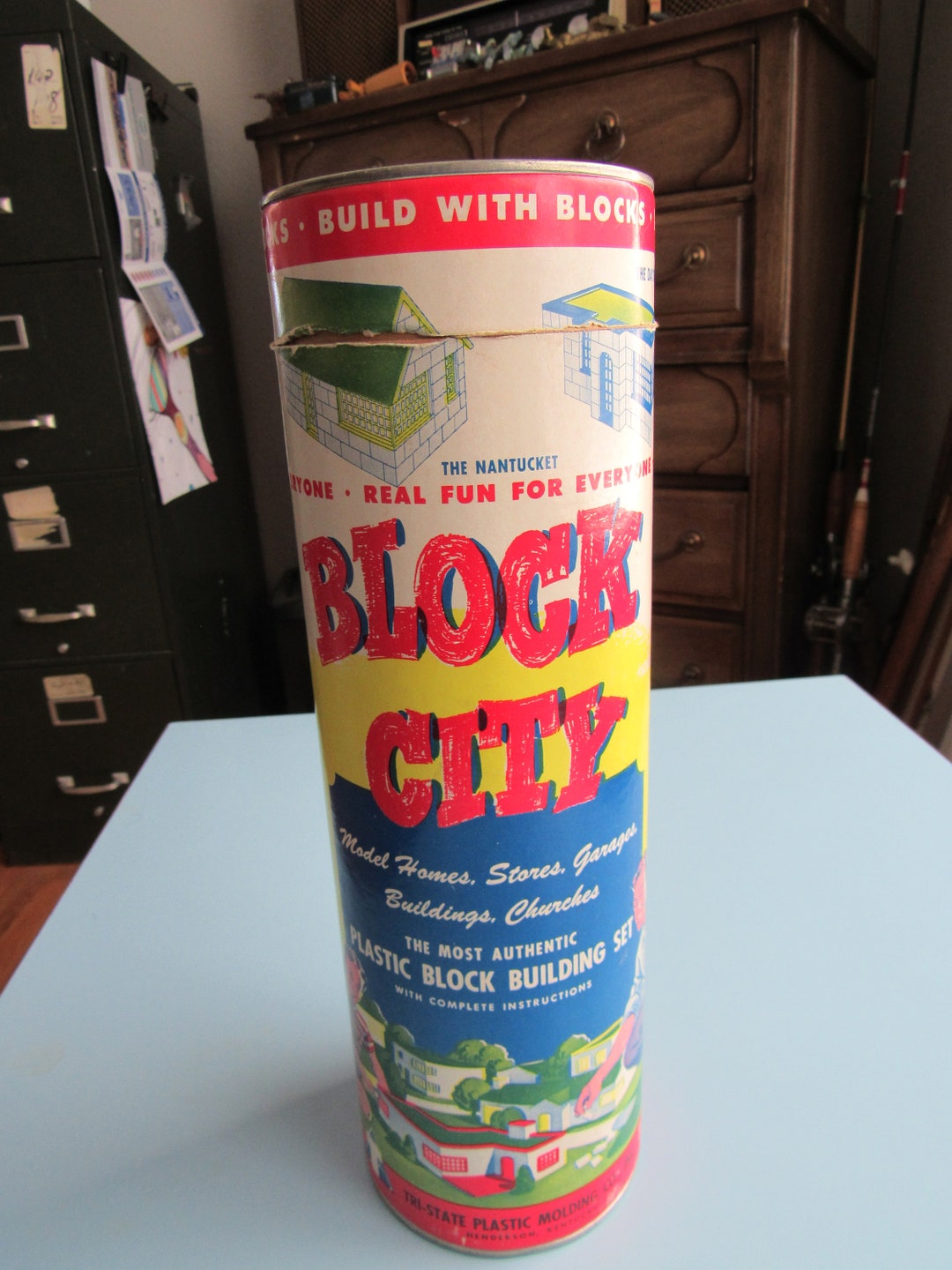 Vintage Block City Building Set in Canister Free Shipping - Etsy