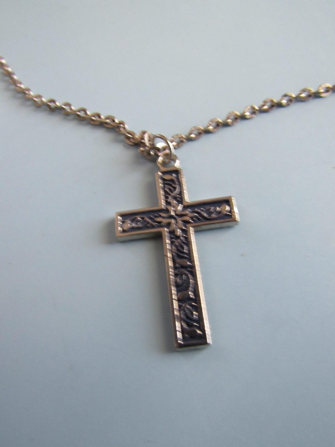 Vintage Silver Tone Cross Pendant on Chain Free Shipping - Etsy