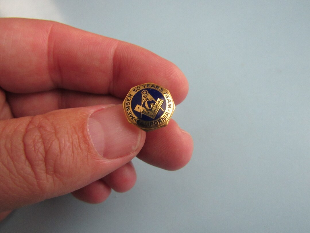 Vintage 50 Year Member F & AM Masonic Pin 10K Gold Filled California ...