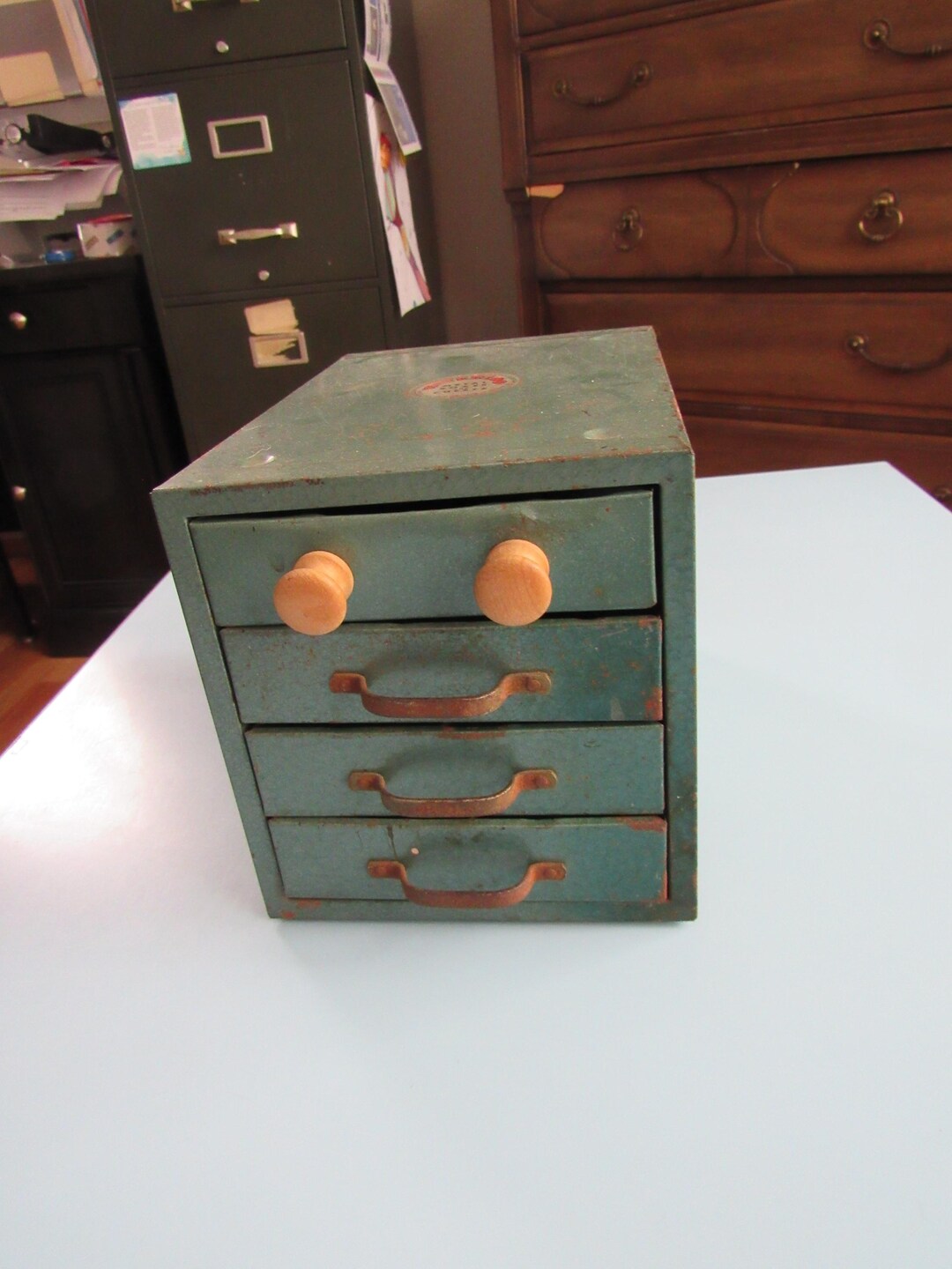 Vintage Teal Waterloo Bench Top Metal 4 Drawer Tool Chest Box Free ...