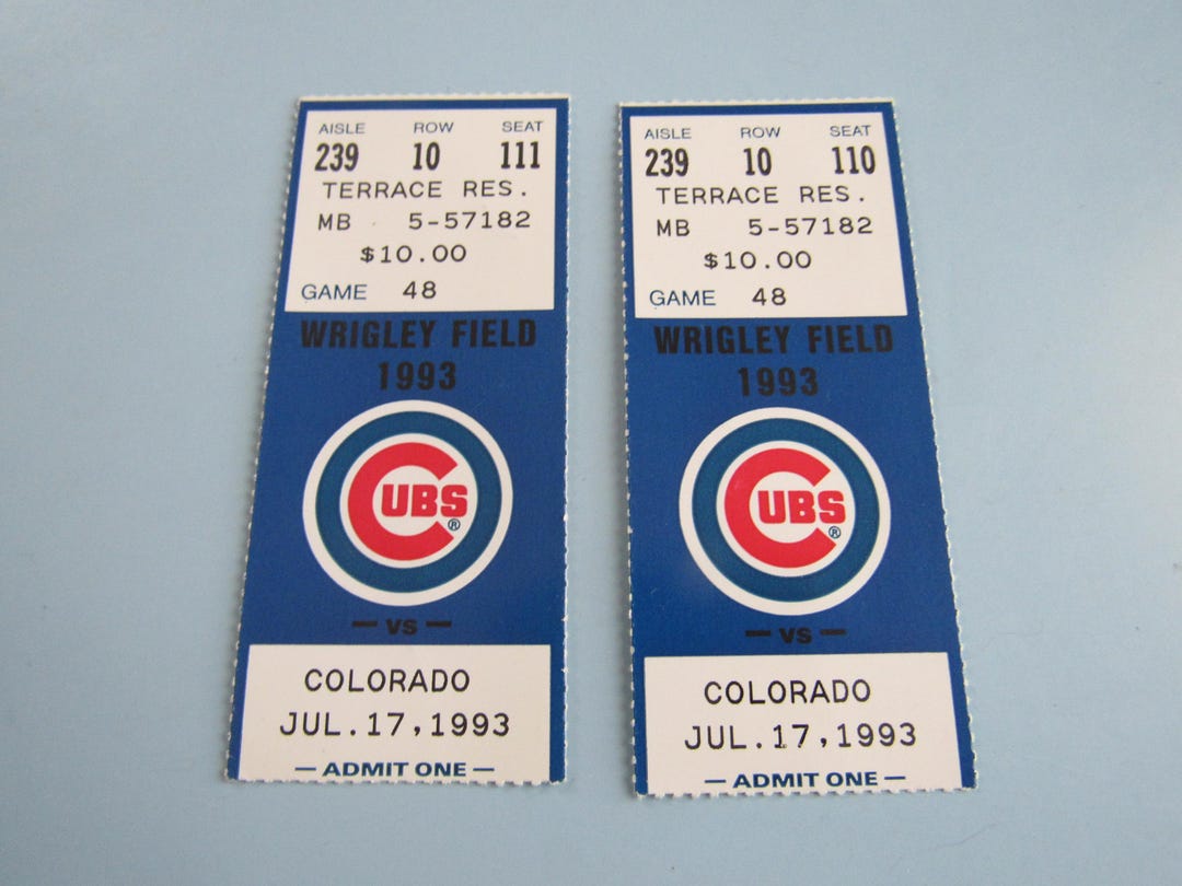 Lot of 2 Vintage Chicago Cubs Ticket Stubs July 17, 1993 Free Shipping ...