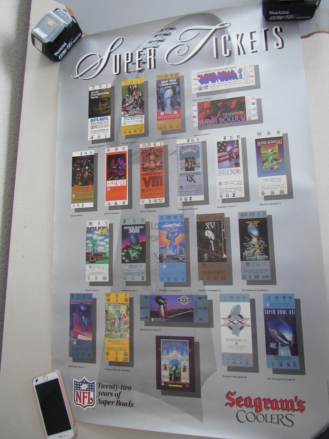 Vintage 22 Years of Super Bowls Poster 1988 Free Shipping - Etsy