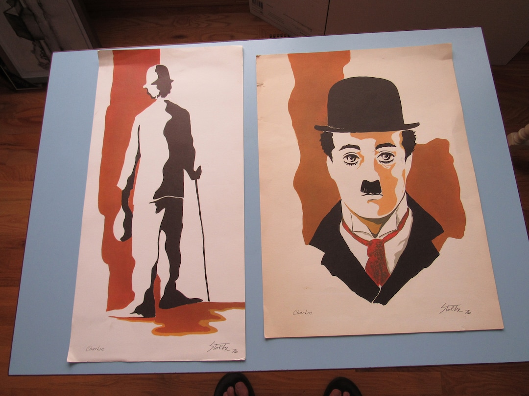 Lot of 2 Vintage Charlie Chaplin Prints 1976 Artist Stoltz(?) Free ...