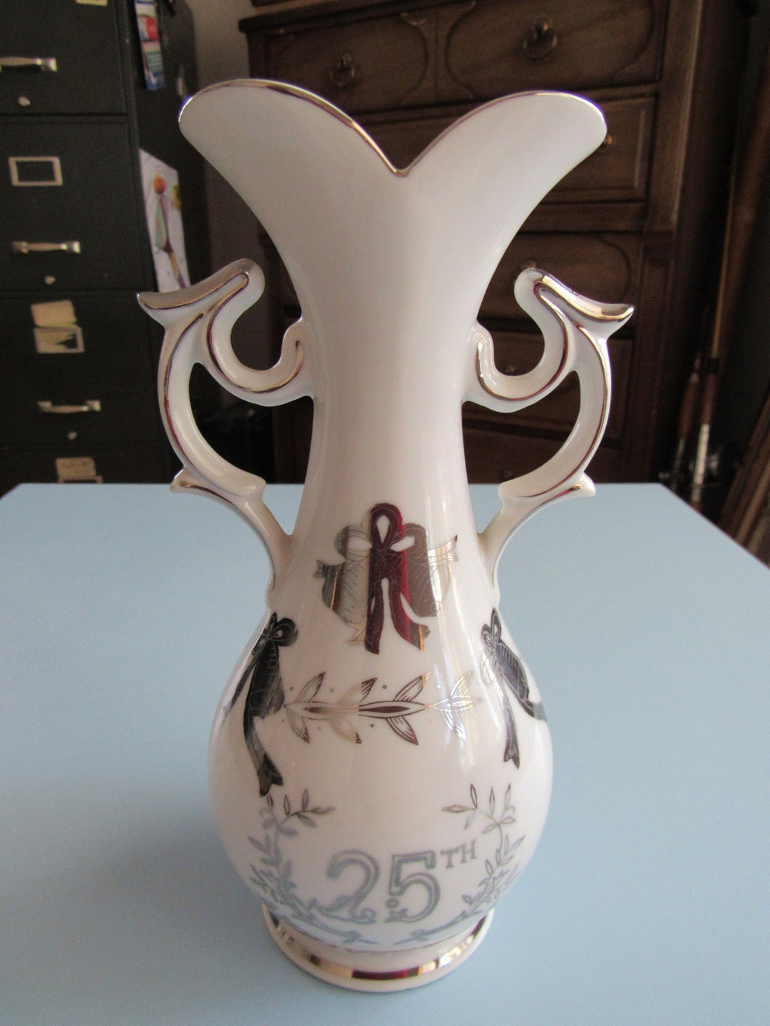 Vintage 25th Anniversary Vase Lefton Free Shipping - Etsy