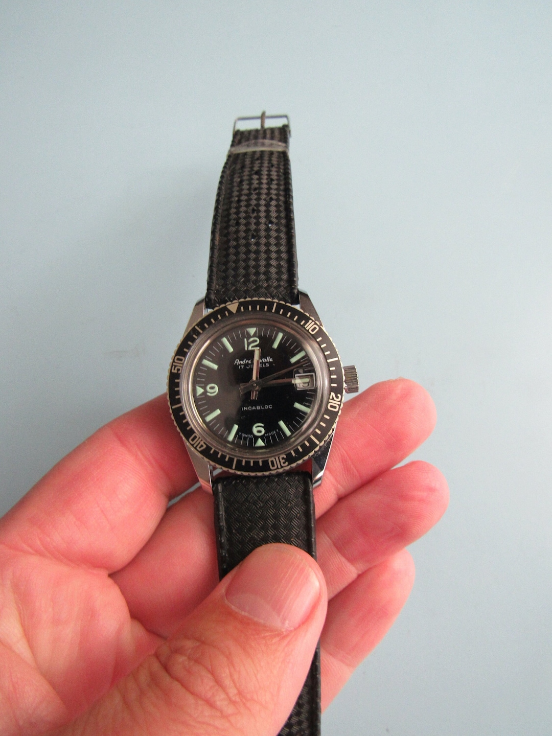 Vintage Men's Andre Rivalle 17 Jewels Mechanical Dive Watch Runs Well ...